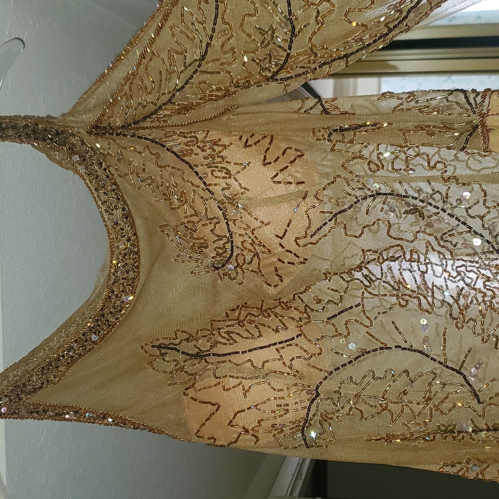Elegant Dress Mustard Shiny Bronze Color - Gem